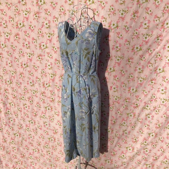 Vintage | Dresses | Vintage 9s Dress Floral Cottage Core Linen Blend ...